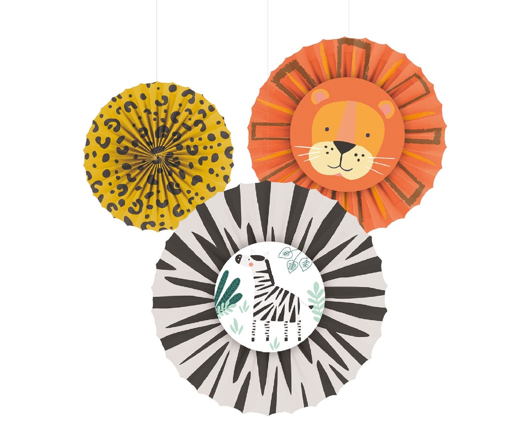 3 Safari Animal Theme Hanging Paper Fans Baby Shower / - Etsy