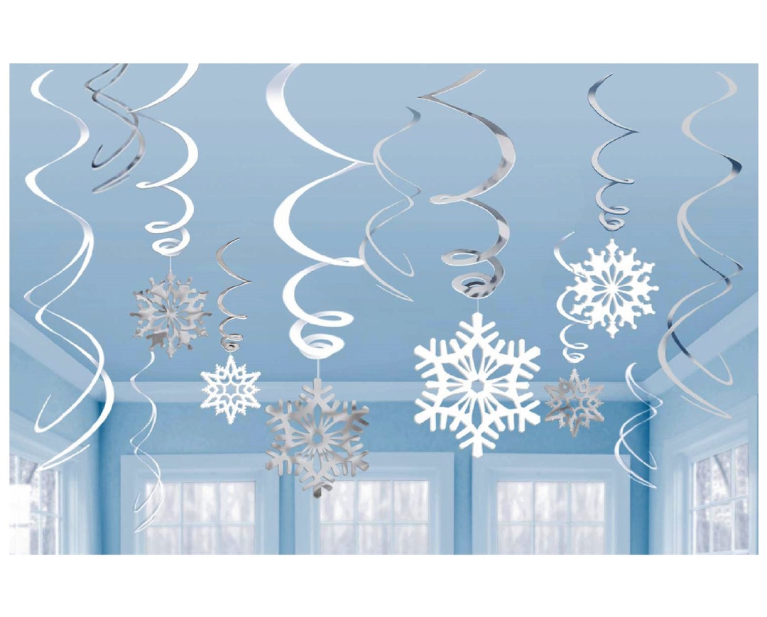 12 Snowflake Swirls Hanging Xmas Party Decorations Girls Birthday ...