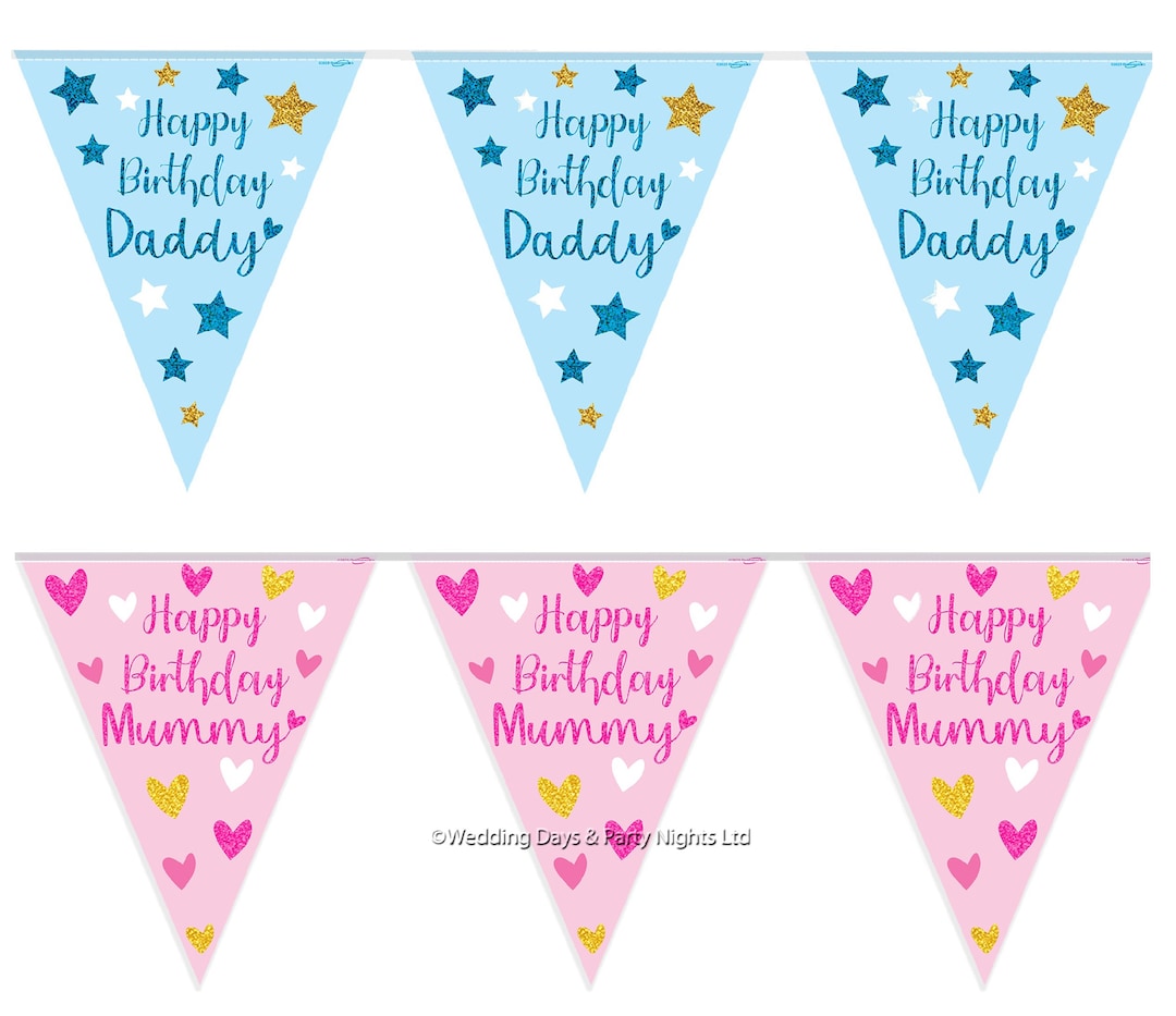 12ft Happy Birthday Daddy or Mummy Sparkly Foil Bunting / Banner Party ...
