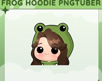 Pngtuber Frog Chibi Girl Cute Blonde Red Orange Long Hair Brown Eyes Premade Vtuber Model Light ...