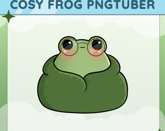 Pngtuber Frog Chibi Girl Cute Black Brunette Long Hair Brown Eyes Premade Vtuber Model Light ...