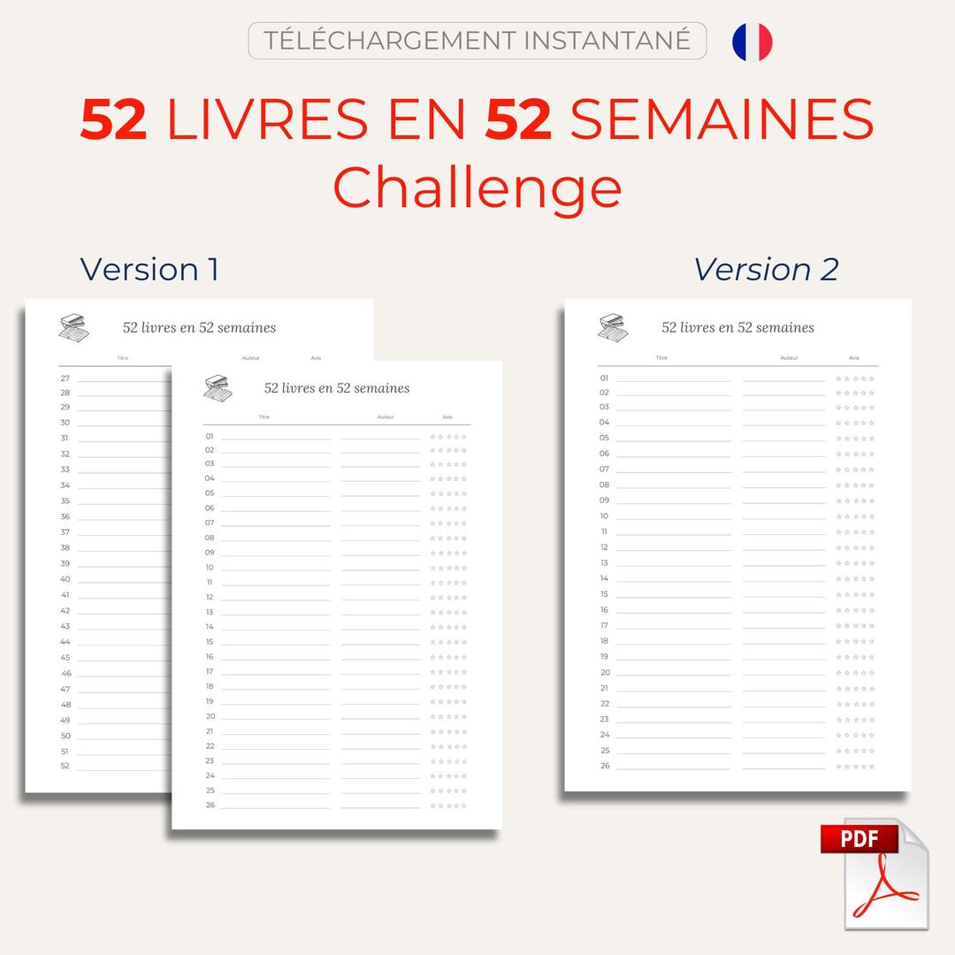 52 Books in 52 Weeks Reading Challenge Minimalist Printable Reading ...