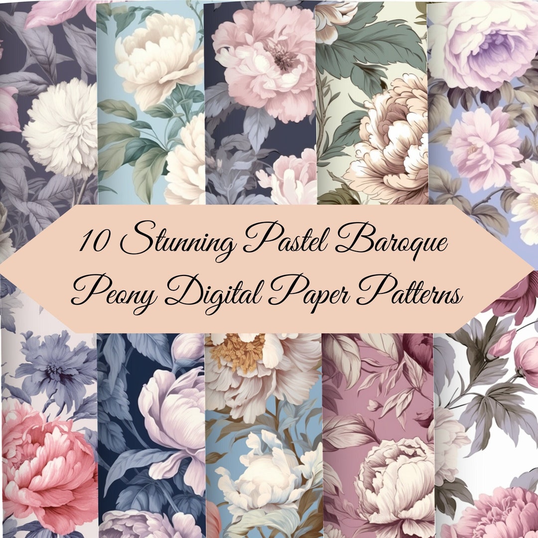 Pastel Baroque Rococo Peonies Peony Wallpaper Digital Printable ...