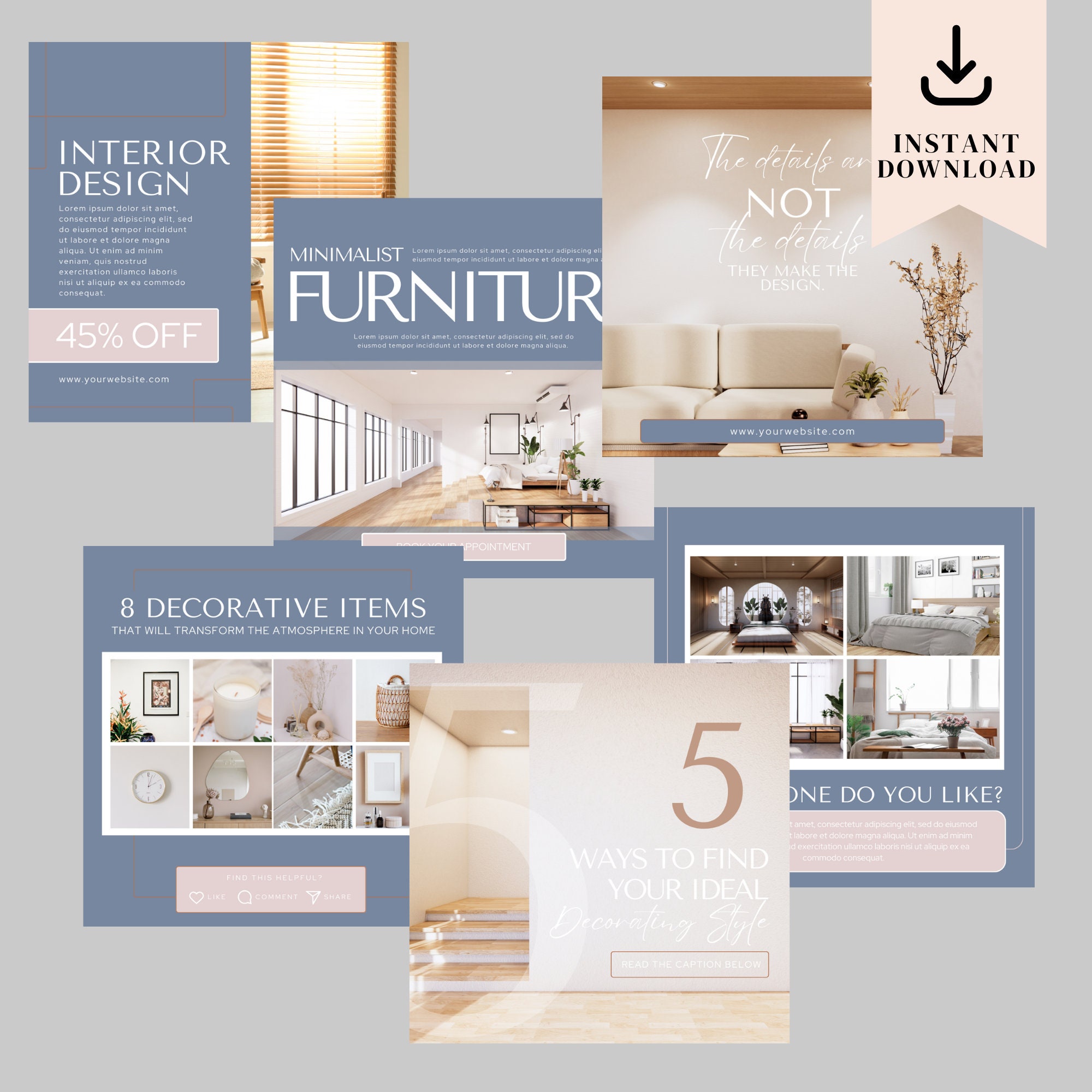 50 Instagram Interior Design Square Business Templates Instant Download ...