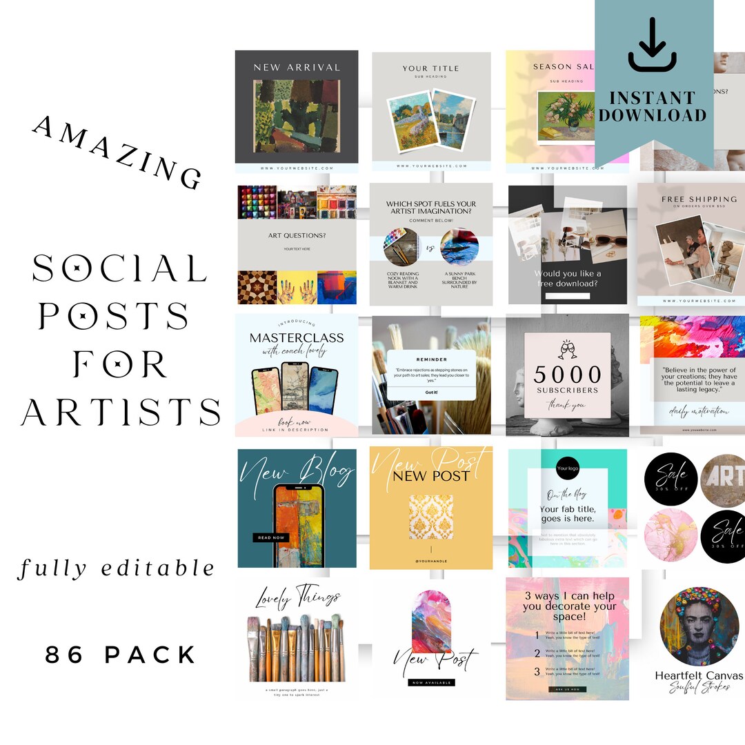 86 Instagram Social Media Templates for Artists and ART Businesses ...