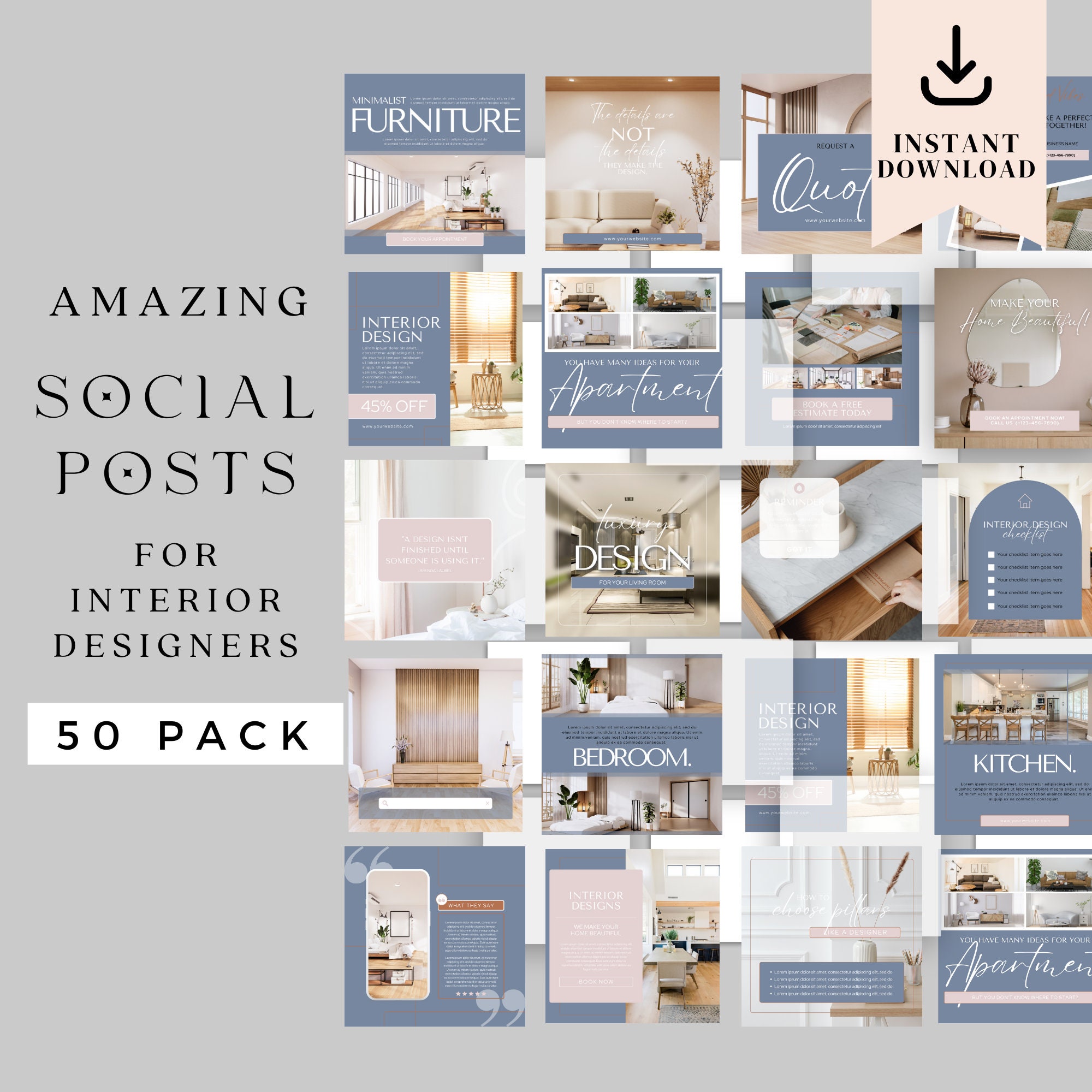 50 Instagram Interior Design Square Business Templates Instant Download ...