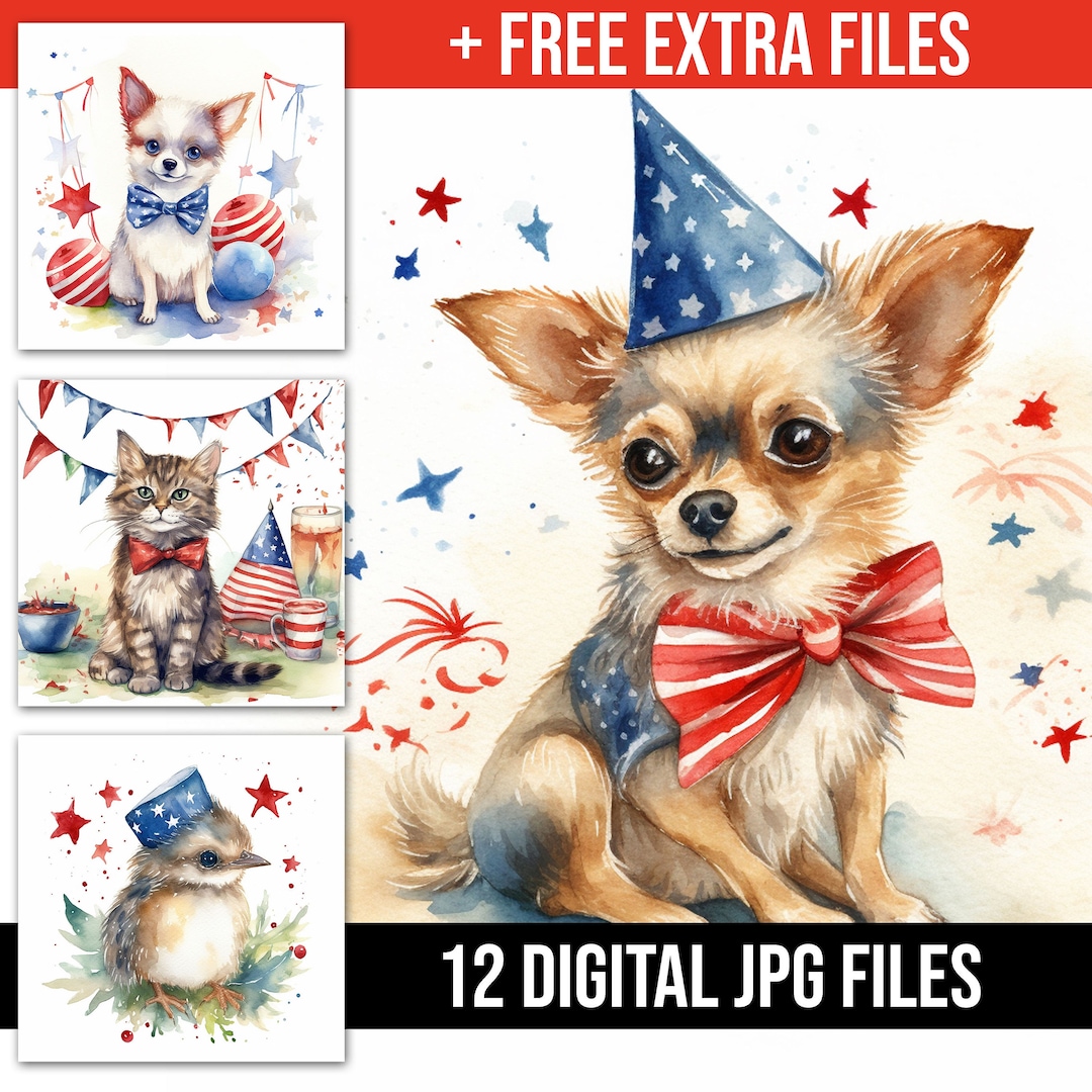 July 4th Clipart, Dog Usa Clipart, Patriotic Clipart, Watercolor Fourth ...
