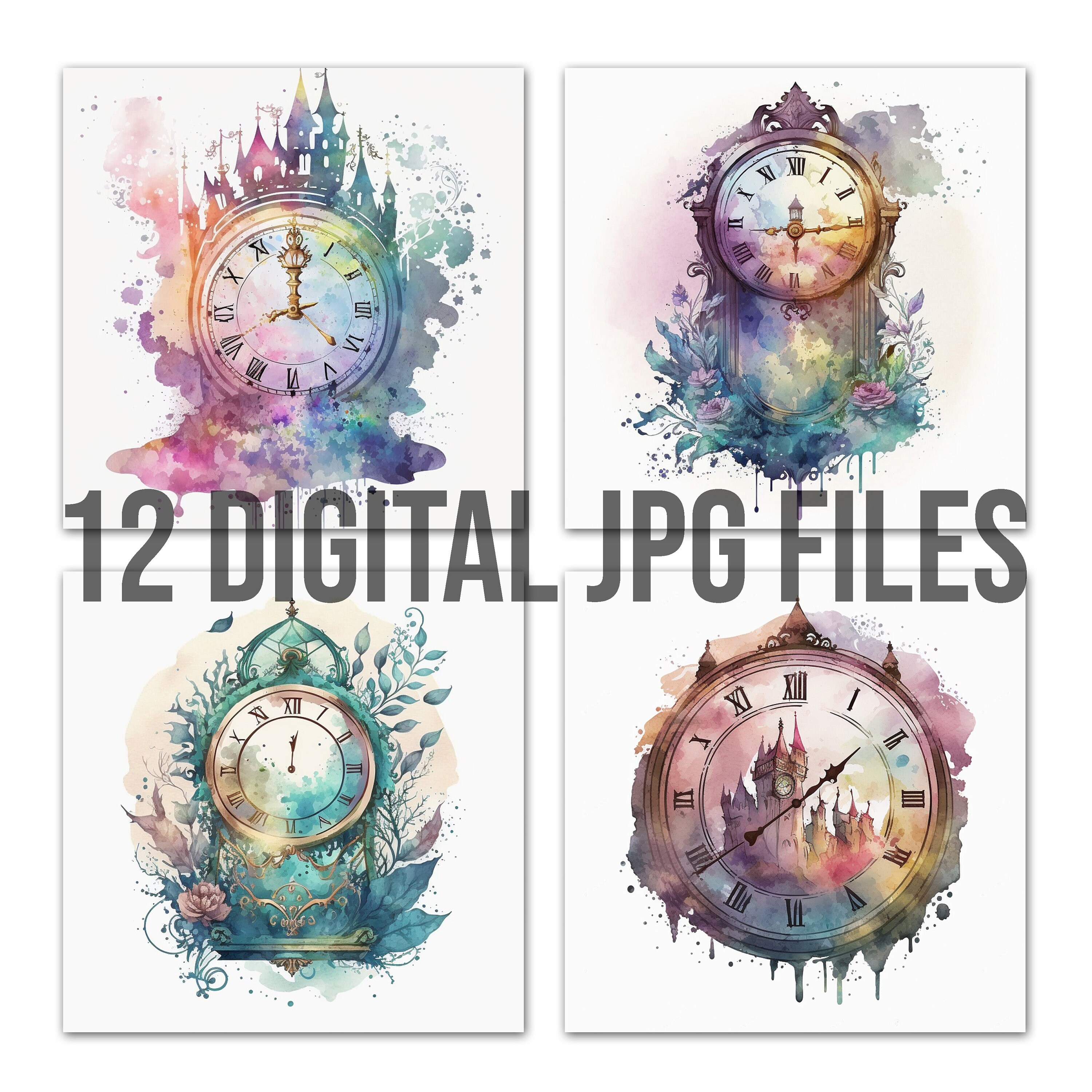 Watercolor Cute Magical Clock Illustration, Art Crafting,digital Bundle ...