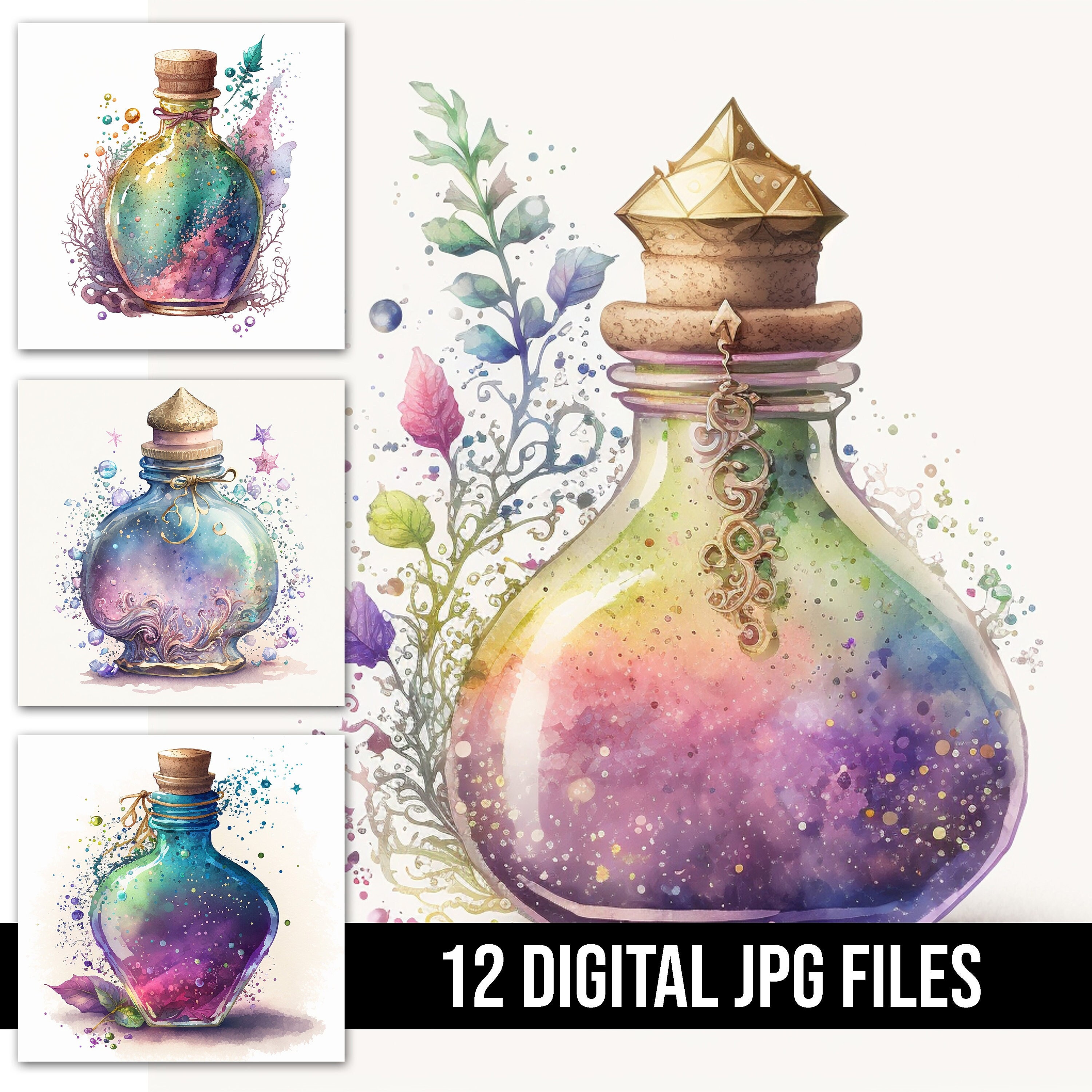 Watercolor Magic Potion Illustration, Art for Crafting, Digital Bundle ...