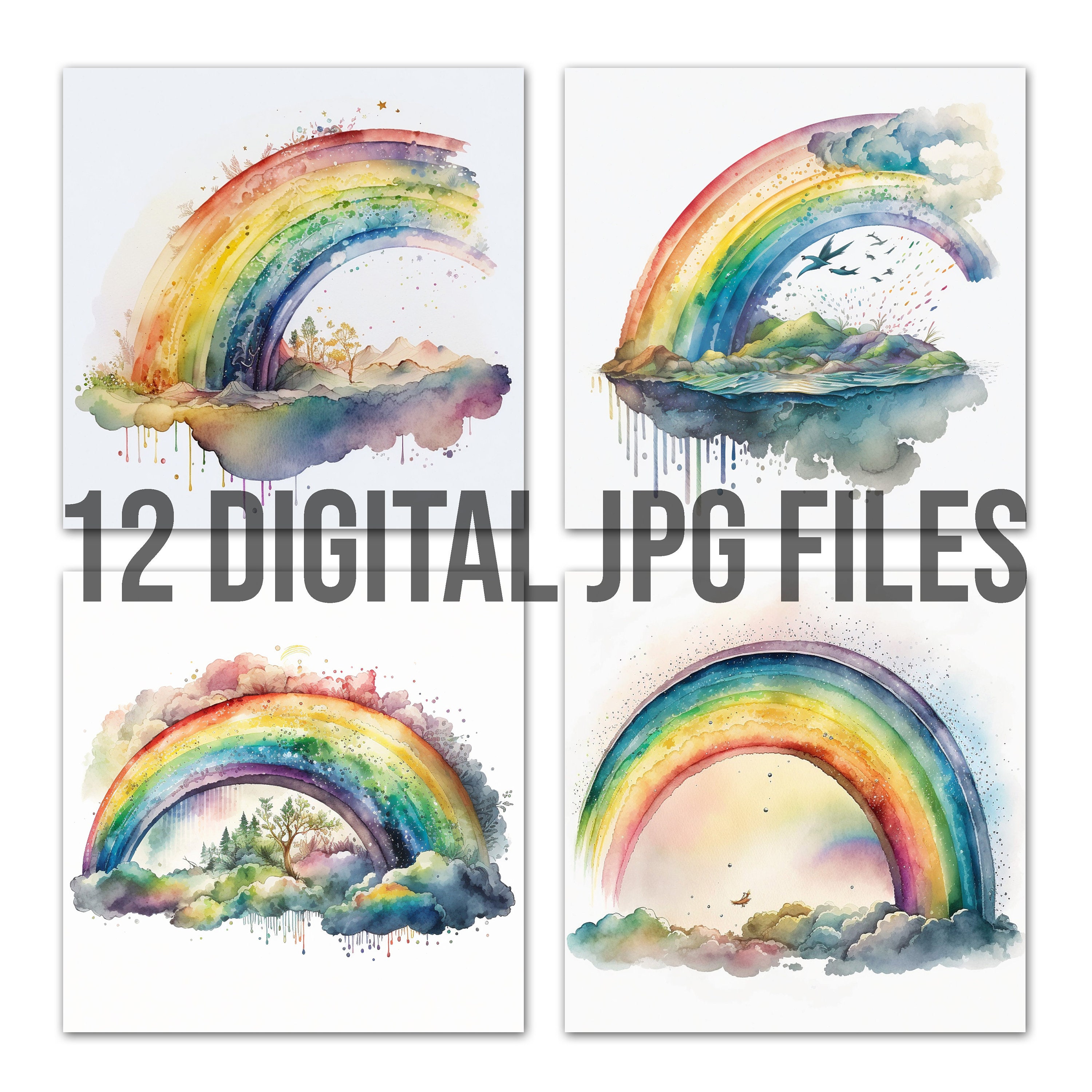 Watercolor Rainbow Illustration Bundle Collection High Quality Rainbow ...