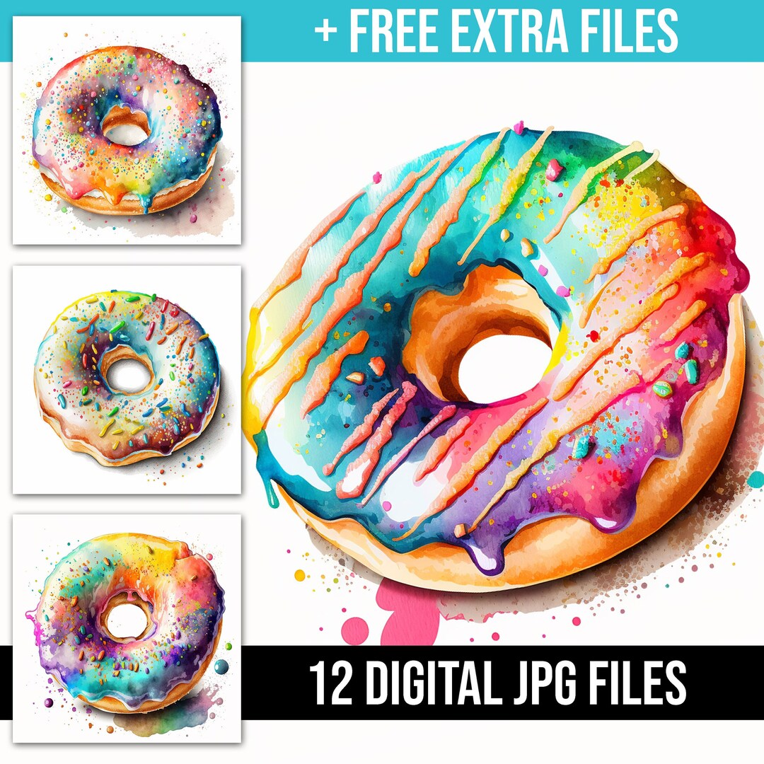 Watercolor Donuts Clipart, Dessert Clipart Bundle, Watercolor Painting ...