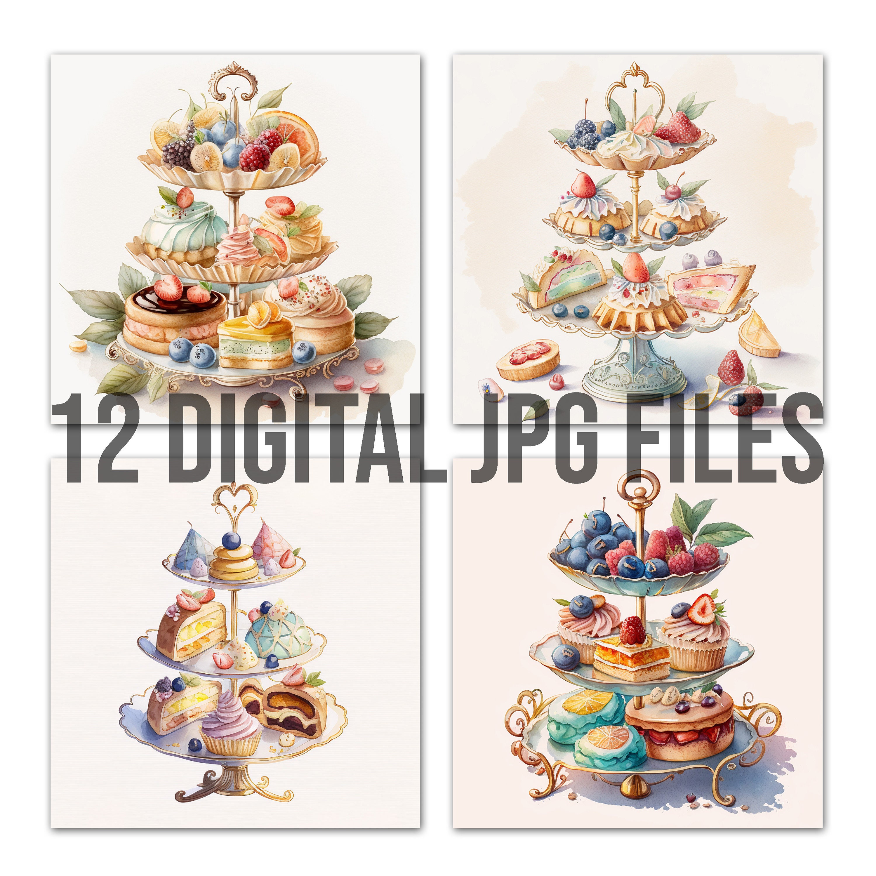 Watercolor Tray With French Pastries Illustration Bundle Collection HQ ...