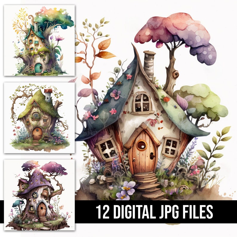 Watercolor Fairy House Illustration, Art for Crafting, Digital Bundle ...