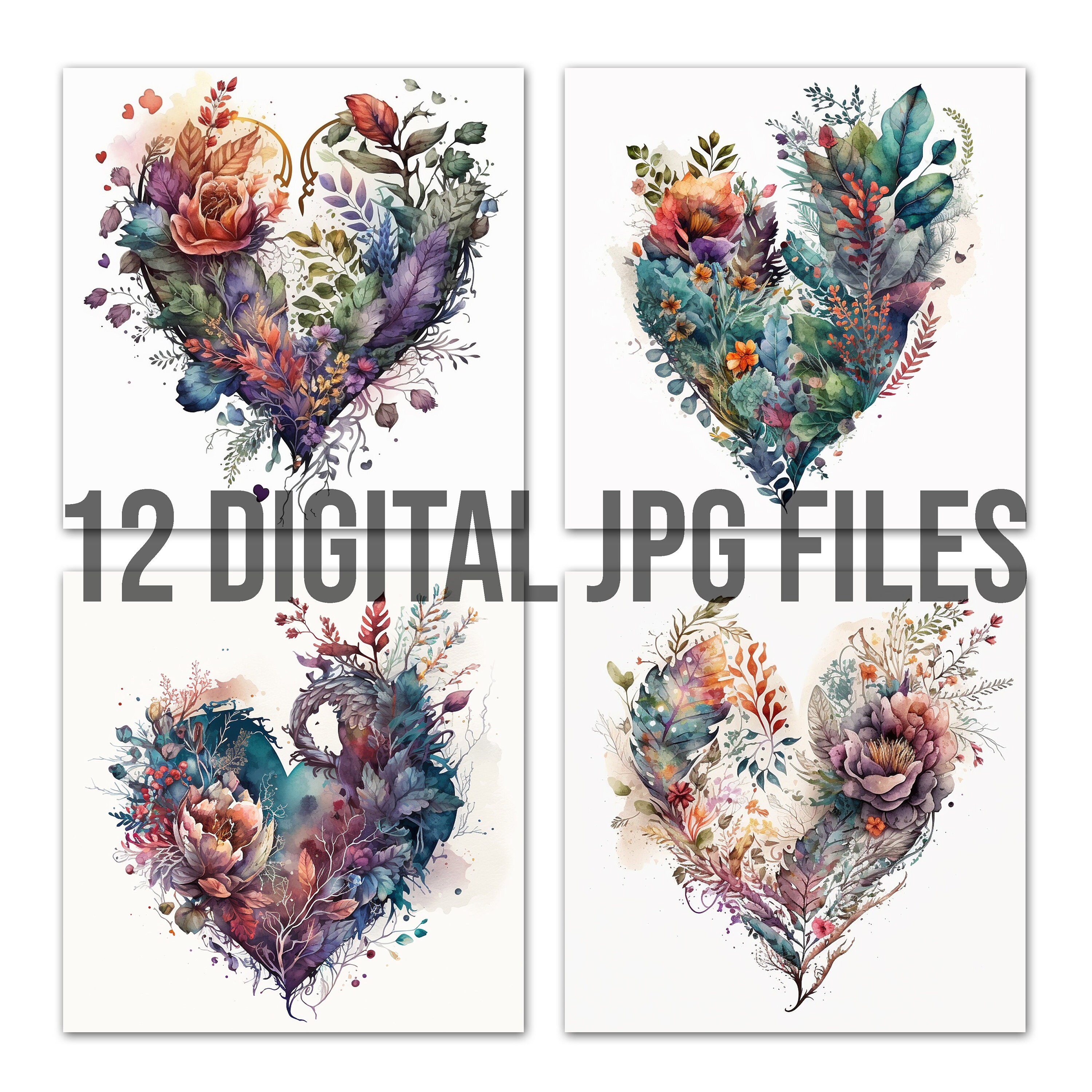 Watercolor Floral Heart Illustration Bundle Collection High Quality ...