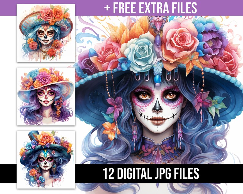 La Catrina Clipart, Sugar Skull Clipart, Watercolor Clipart, Commercial ...