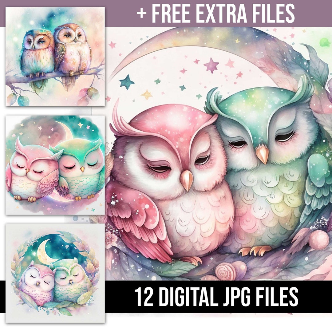 Halloween Owl Moon Art Prints, Printable Owls on Moon With Digital ...