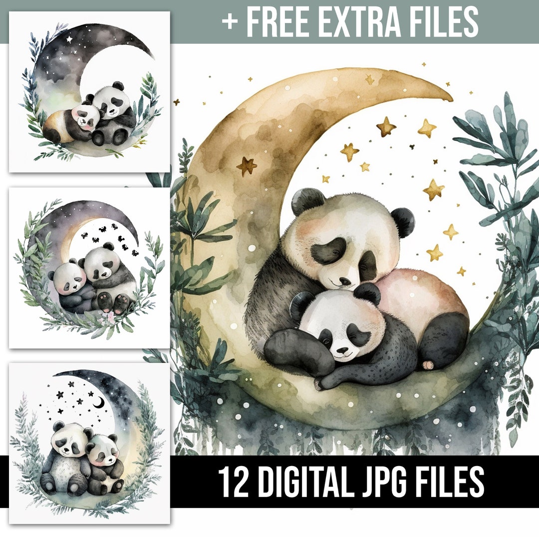 Mom and Baby Panda Bear Clip Art, Mother's Day, Baby Panda, Nursery Art ...