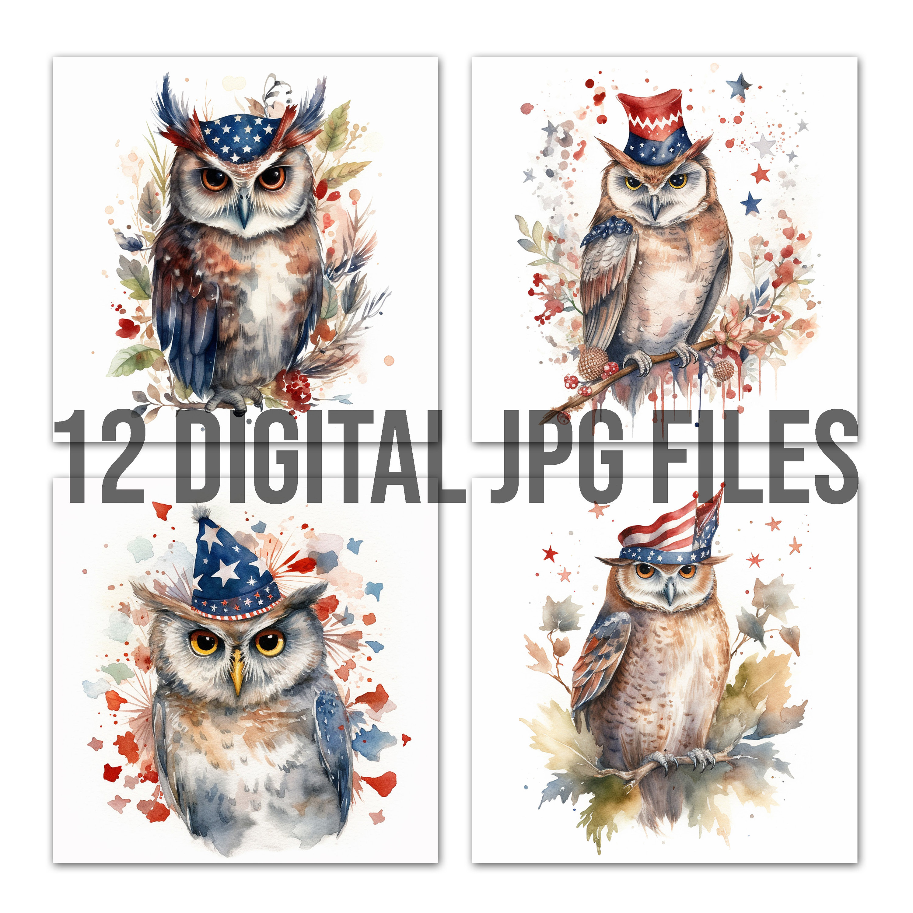 Owl Clipart, 4th of July Clipart, Bundle Patriotic Owl, Independence ...