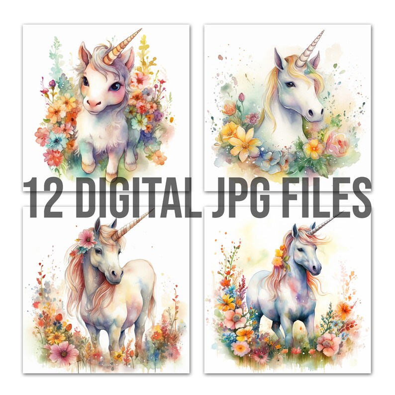 Unicorn Clip Art, Kids Clip Art, Rainbow Clip Art, Watercolor Clip Art ...