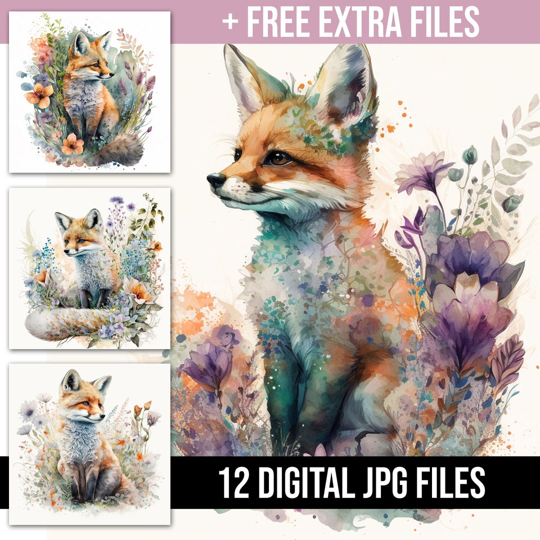 Watercolor Fox Clipart, Digital Download, Nursery Art, Printable Png ...