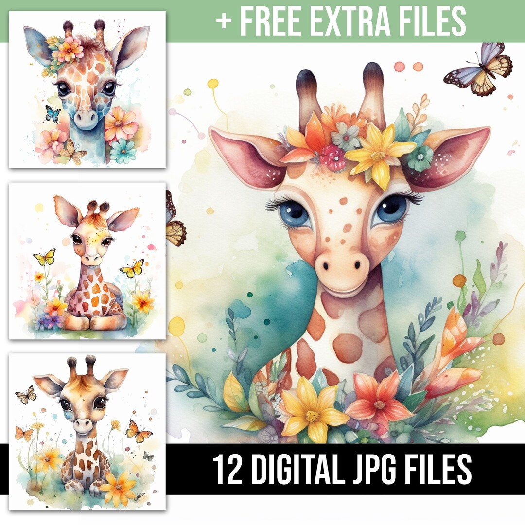 Baby Giraffe Watercolor Clipart, Giraffe Sublimate, Baby Shower, Safari ...