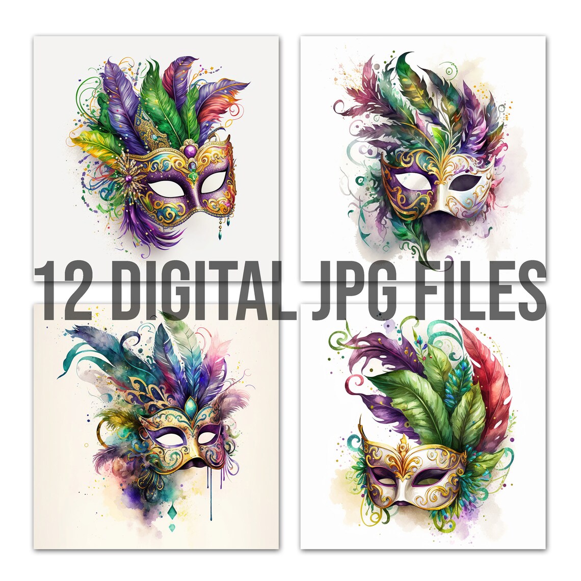 Watercolor Mardi Gras Mask Illustration Bundle Collection High Quality ...