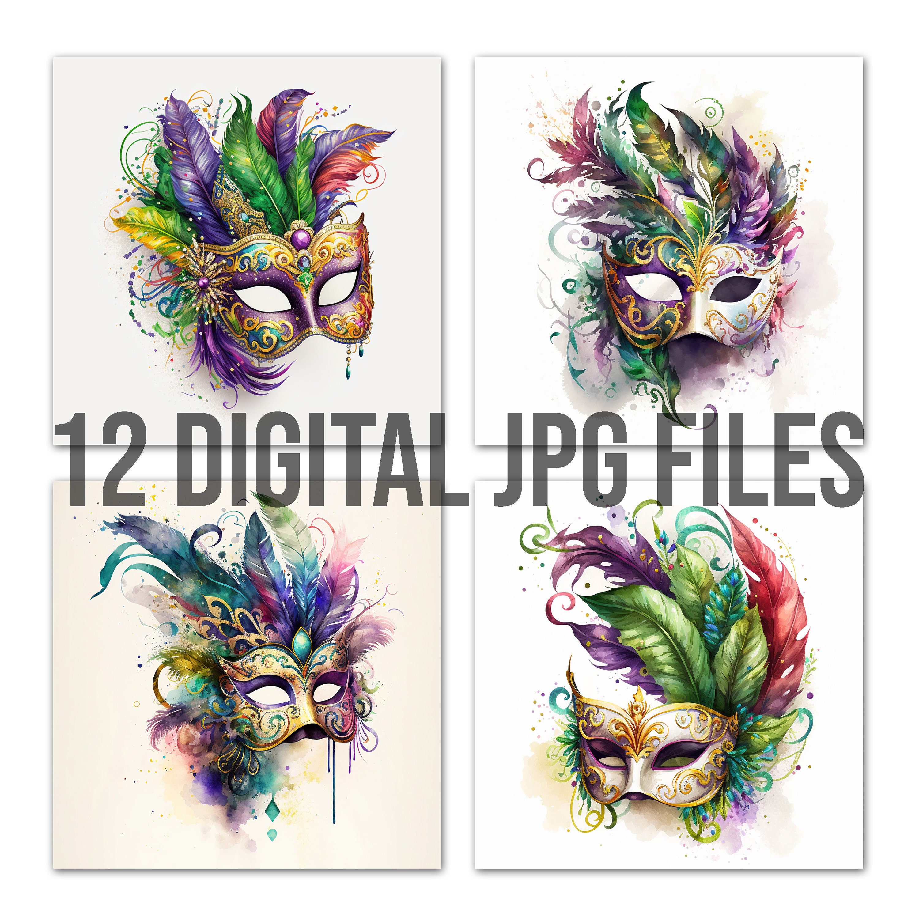 Watercolor Mardi Gras Mask Illustration Bundle Collection High Quality ...