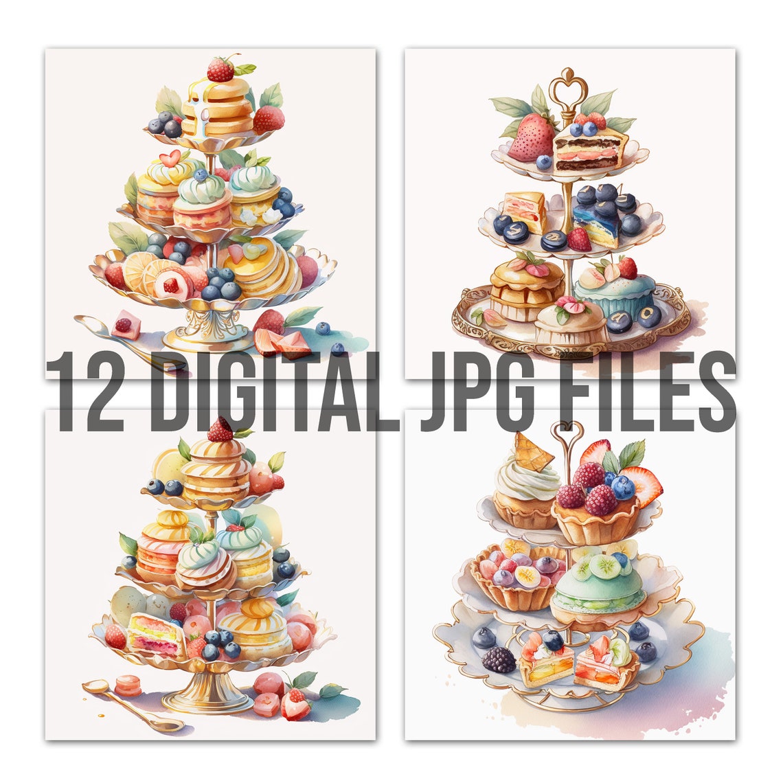 Watercolor Tray With French Pastries Illustration Bundle Collection HQ ...