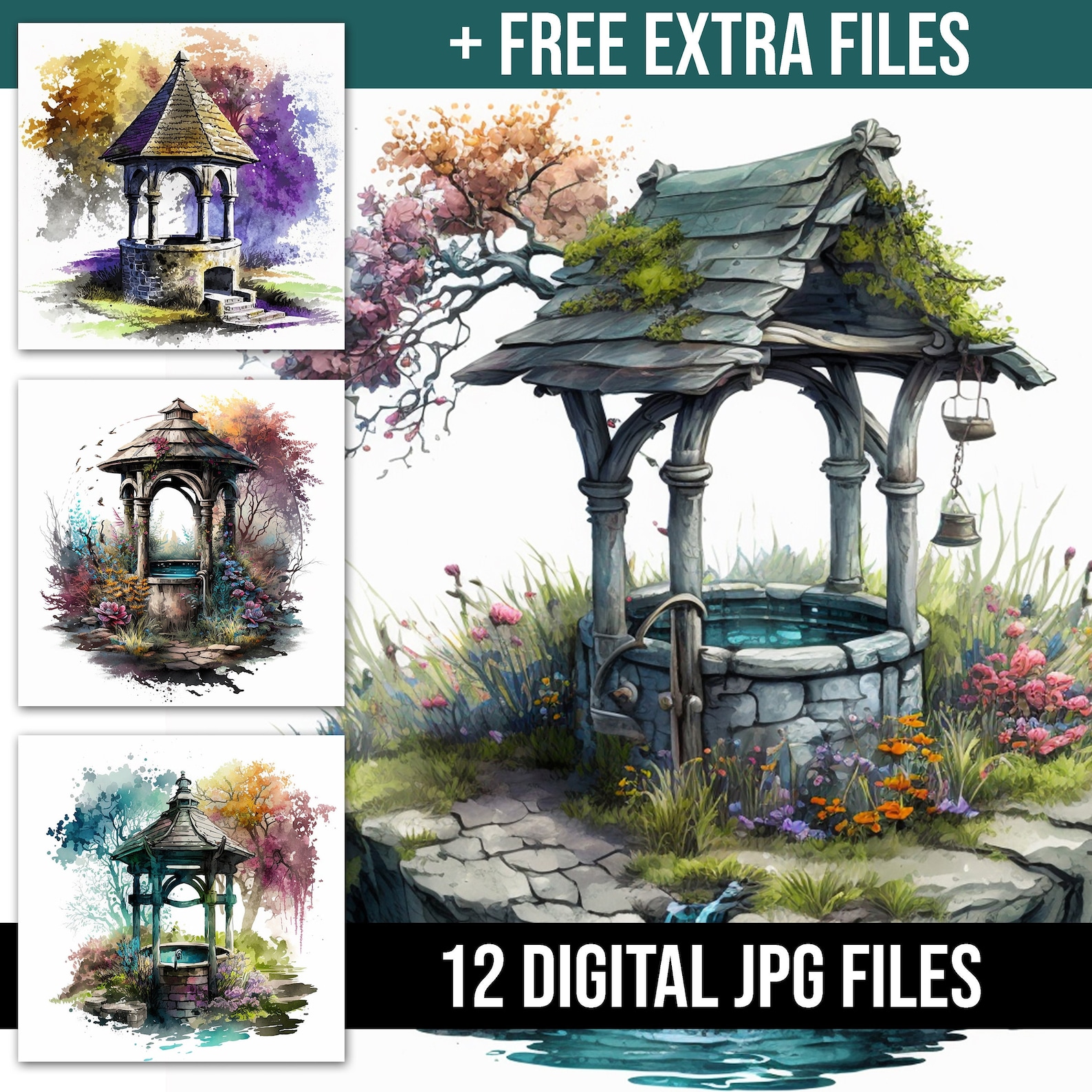 Watercolor Wishing Well Illustration Collection High Quality Wishing ...