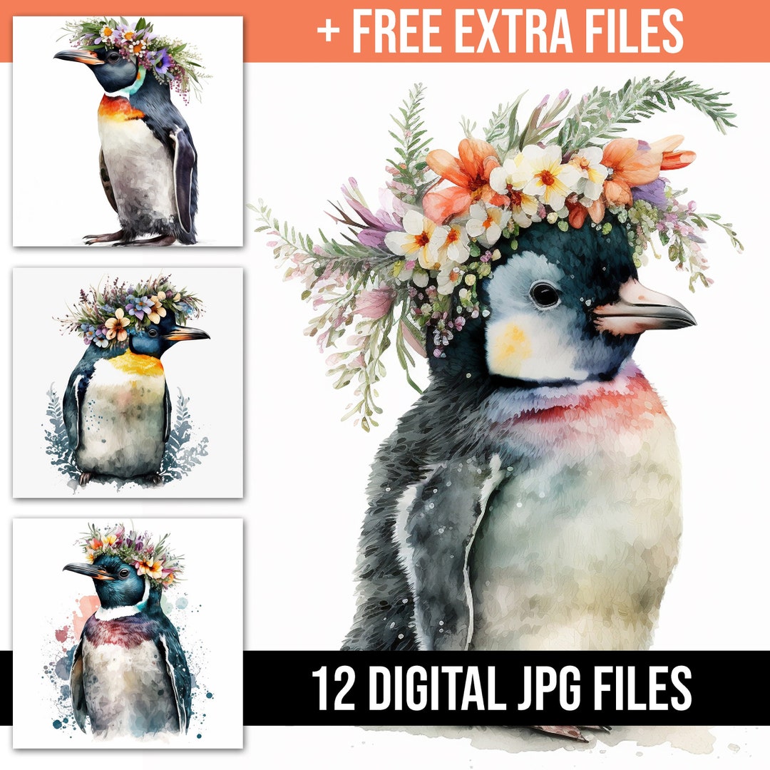 Watercolor Penguin Clip Art, Cute Penguins Clip Art Set, Digital ...
