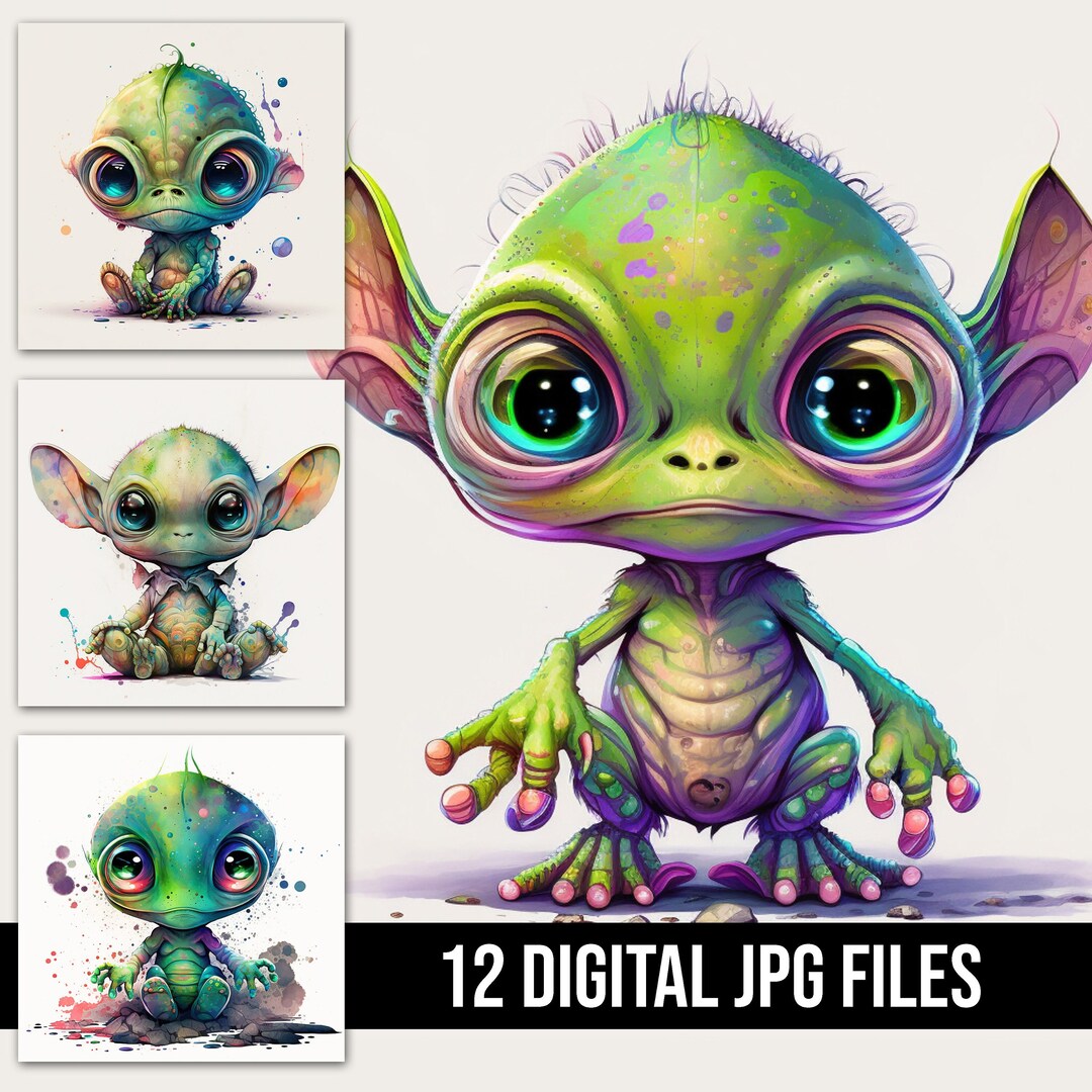 Watercolor Baby Alien Illustration Bundle Collection High Quality Baby ...
