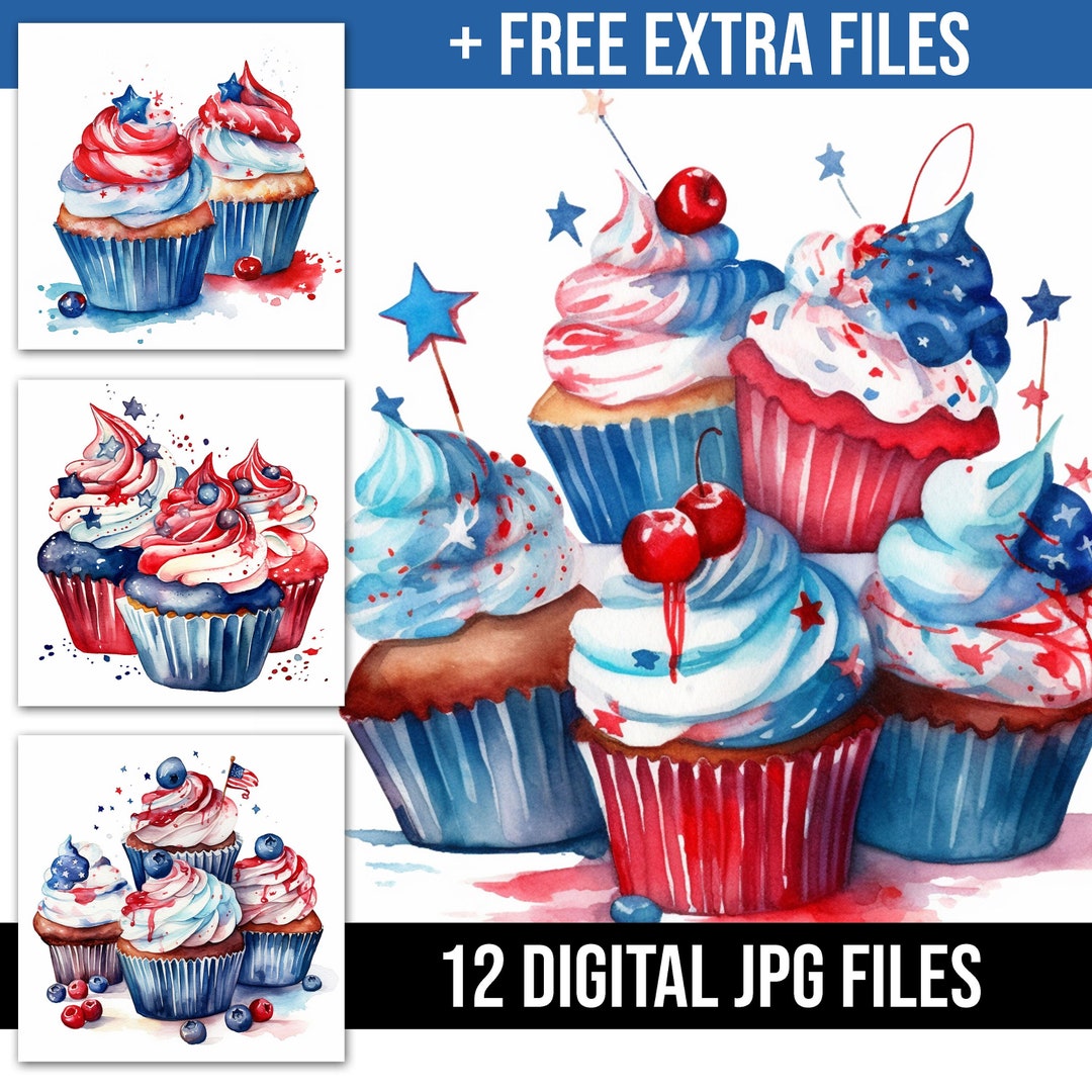 Watercolor Fourth of July Clip Art, Independence Day, Cupcake Clip Art ...