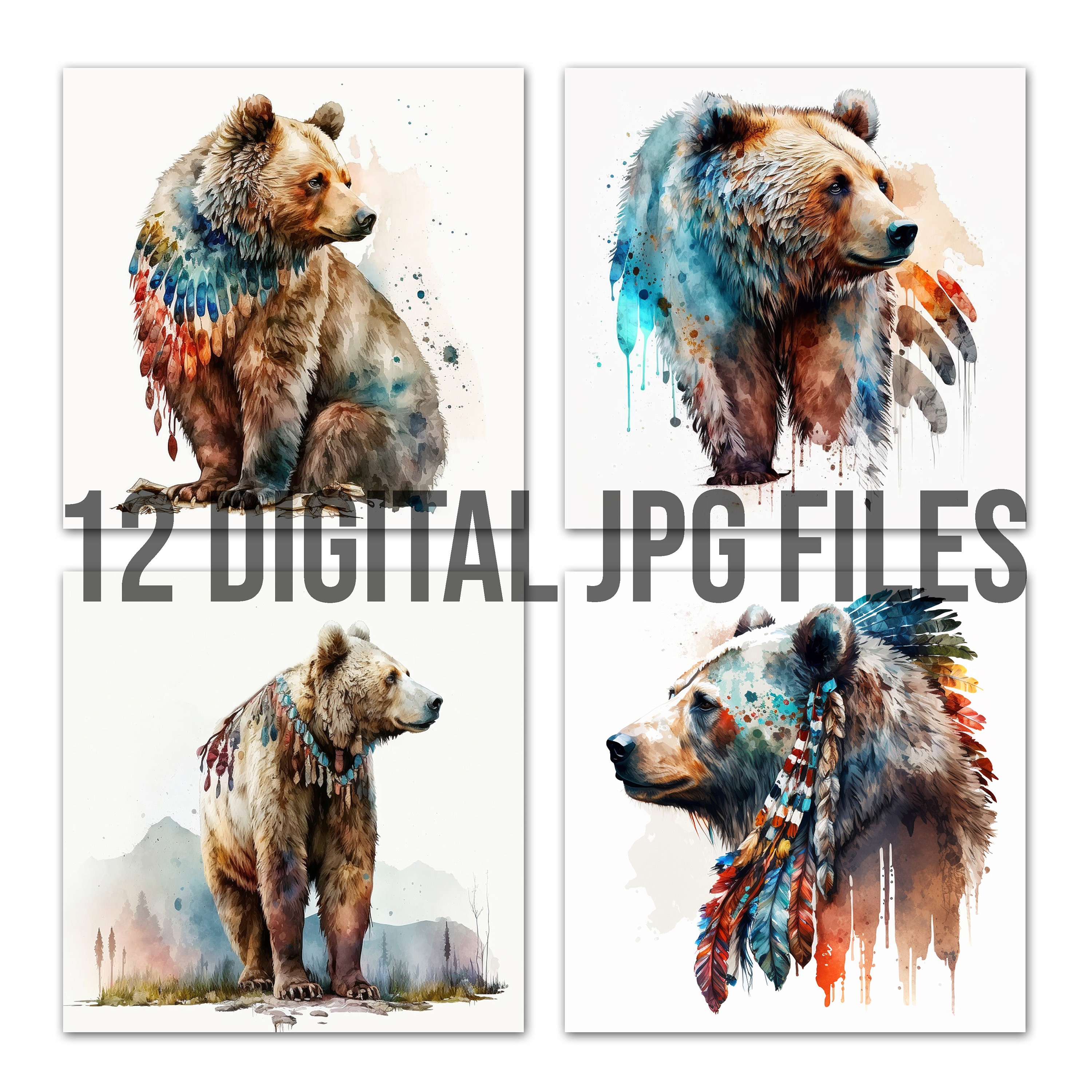 Watercolor Native American Bear Illustration Bundle Collection HQ ...