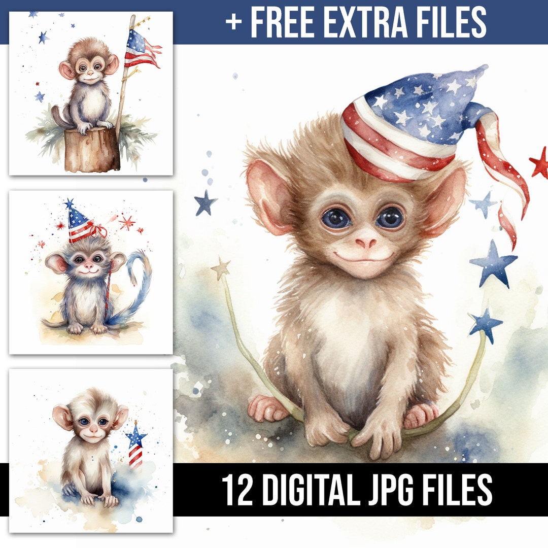 Monkey Clipart, Commercial Use, Nursery Decor, Patriotic Clipart ...
