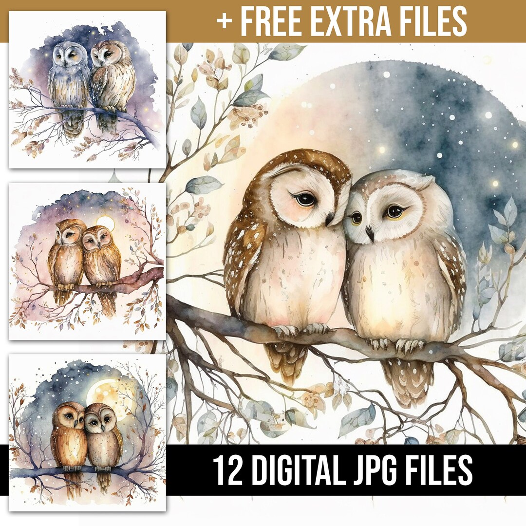 Owl Watercolor Clipart, Digital Planner, Mystical Owls, Commercial Use ...