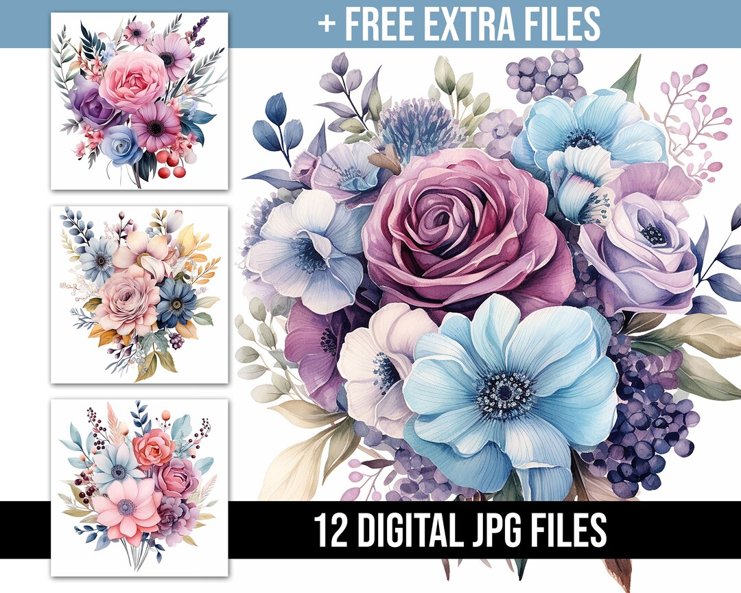 Boho Flower, Watercolor Floral Clipart, Watercolor Flower, Boho Bouquet ...