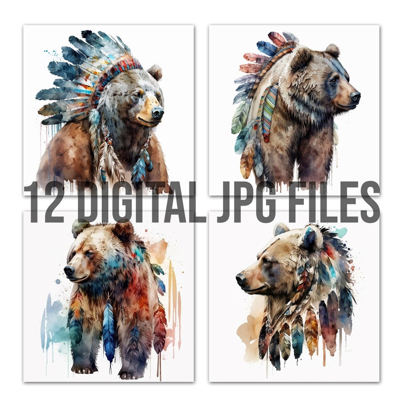 Watercolor Native American Bear Illustration Bundle Collection HQ ...