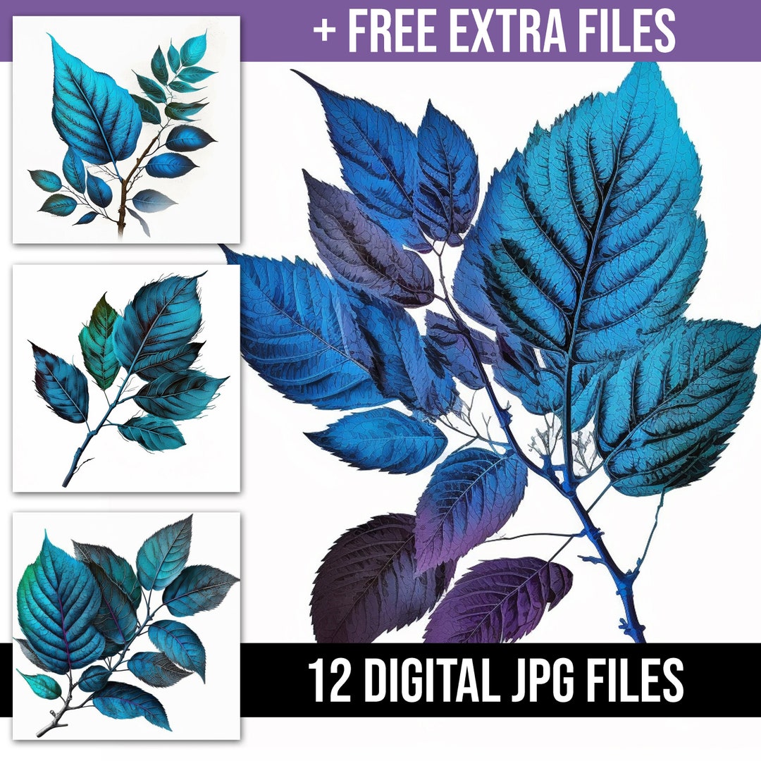 Watercolor Blue Leaves Illustration Collection High Quality Blue Leaves ...