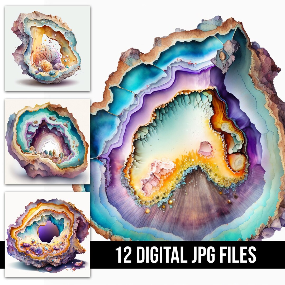 Watercolor Agata Geode Illustration Bundle Collection High Quality ...