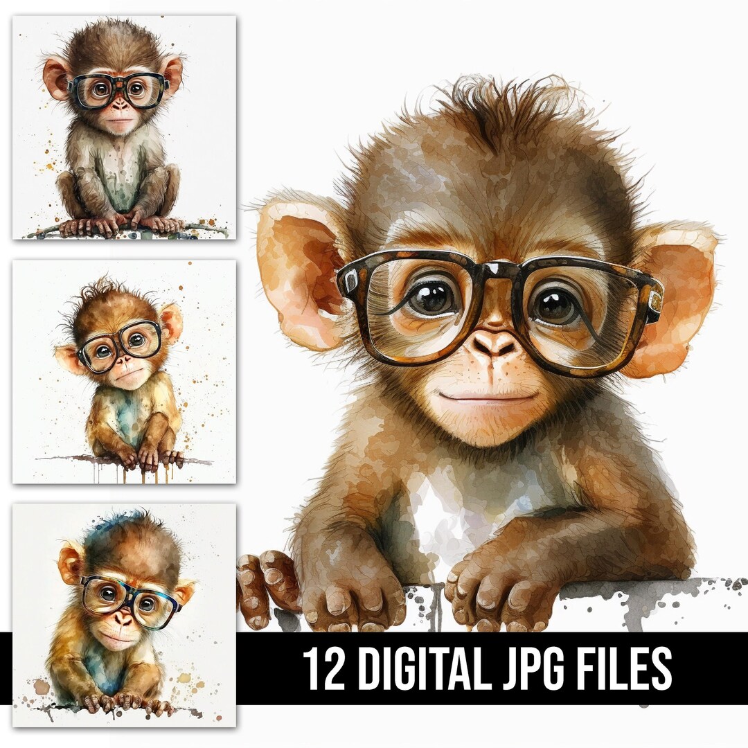 Watercolor Baby Monkey Illustration Bundle Collection High Quality Baby ...