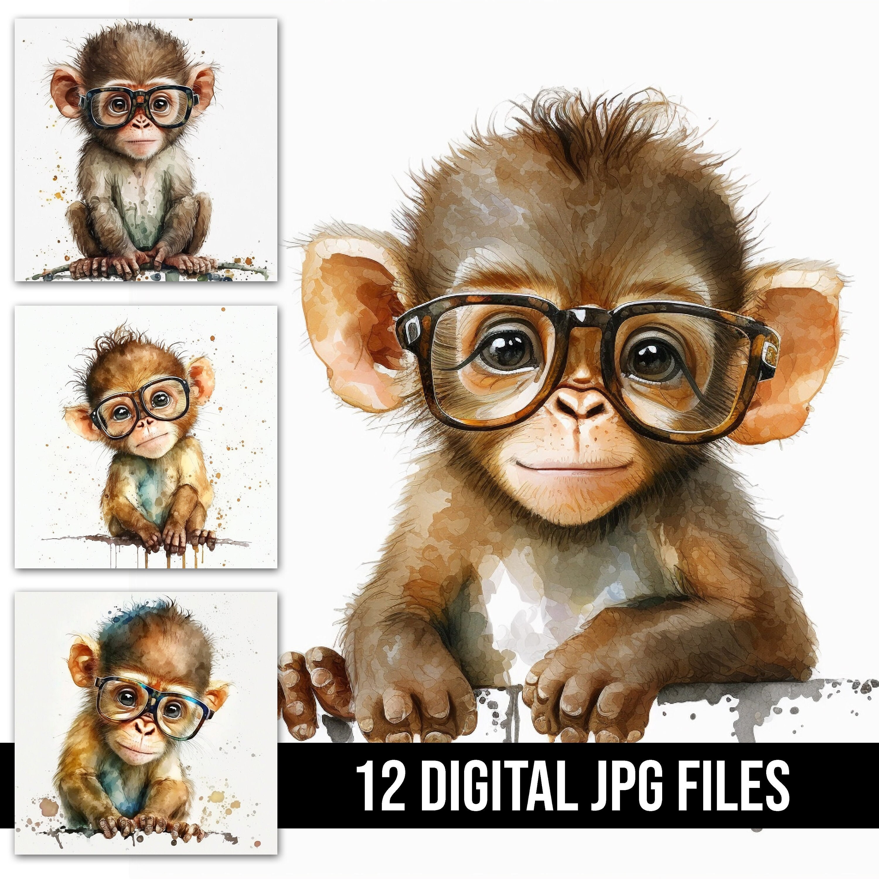 Watercolor Baby Monkey Illustration Bundle Collection High Quality Baby ...