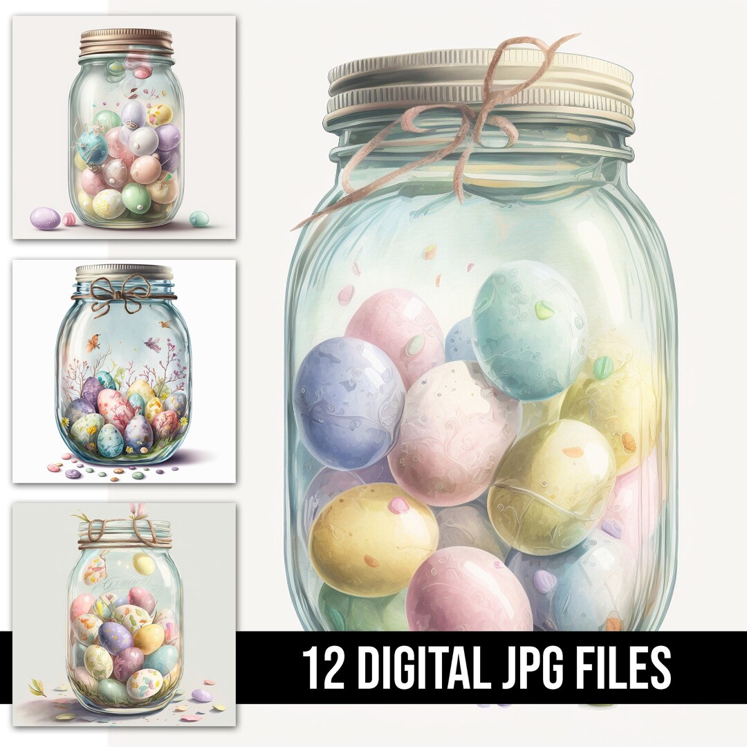 Watercolor Easter Eggs Jar Illustration Bundle Collection High Quality ...