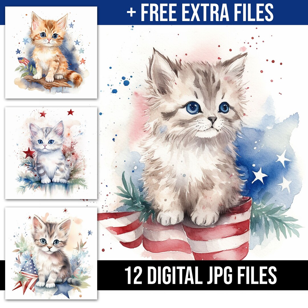 Kitten Clipart, Commercial Use, Nursery Decor, Patriotic Clipart ...