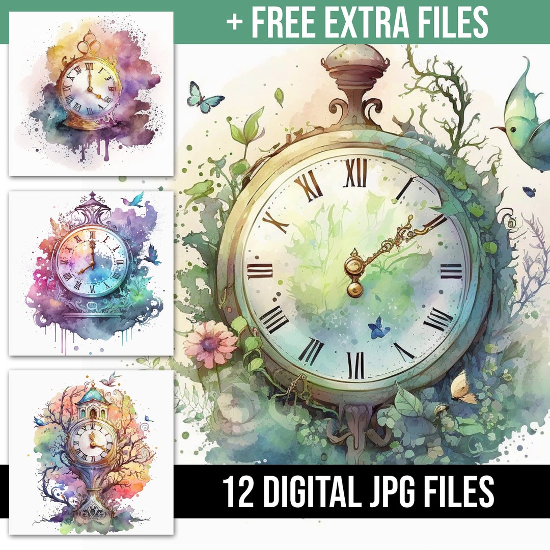 Watercolor Cute Magical Clock Illustration, Art Crafting,digital Bundle ...