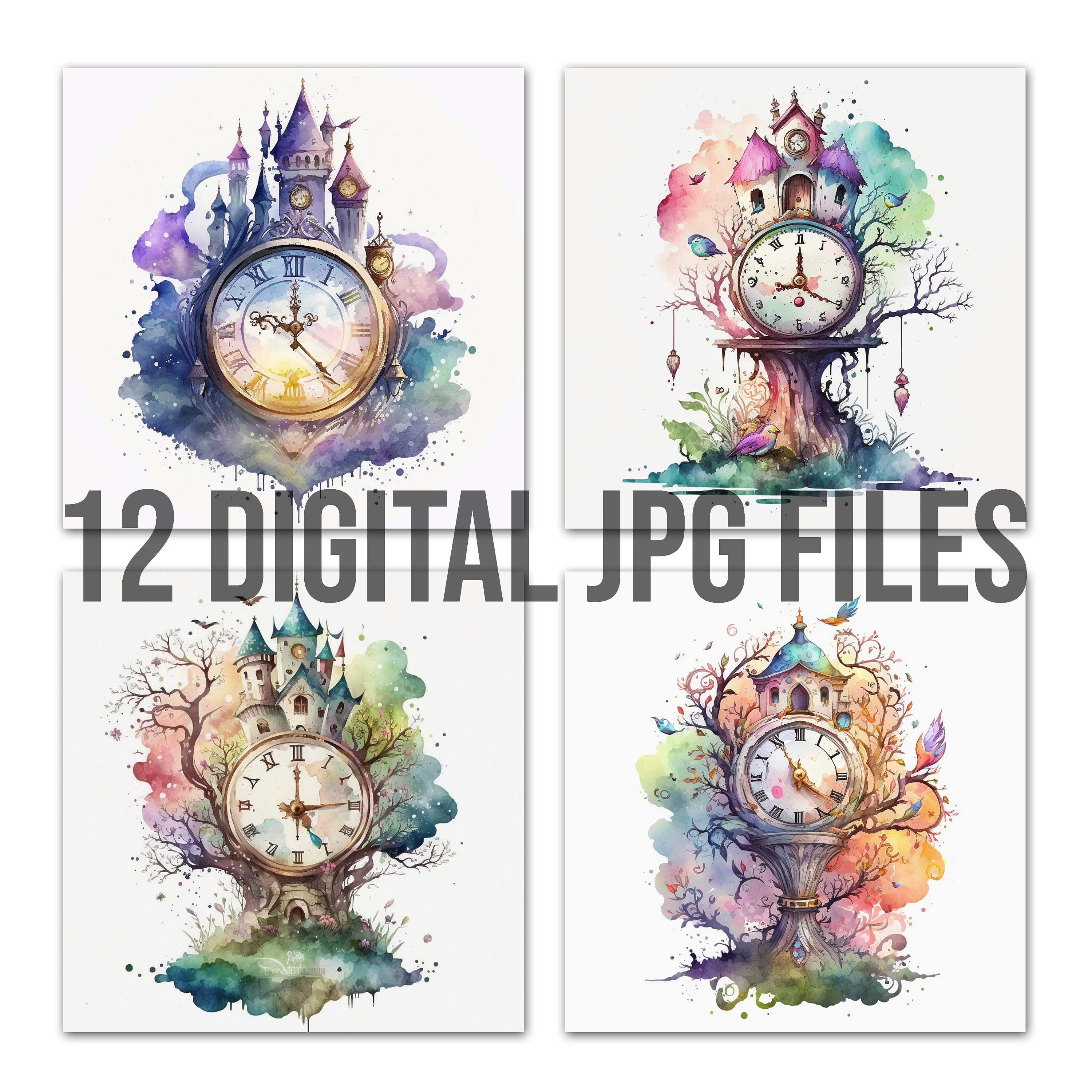 Watercolor Cute Magical Clock Illustration, Art Crafting,digital Bundle ...