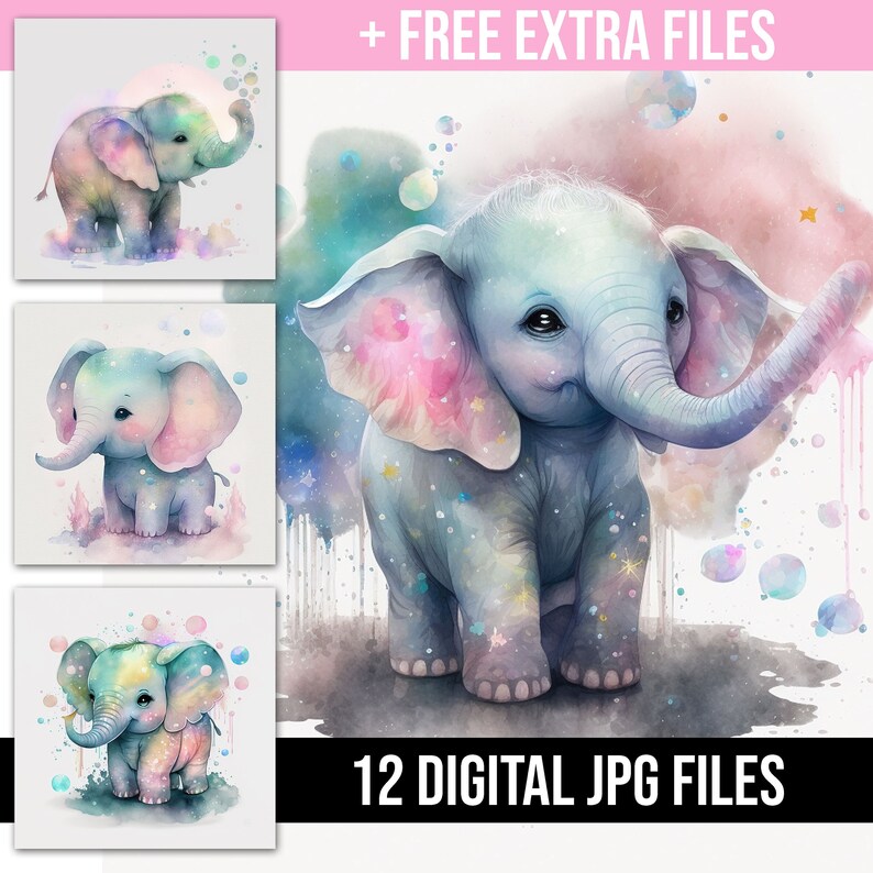 Baby Elephant Clipart, Cute Elephant, Watercolor Elephants Clipart ...