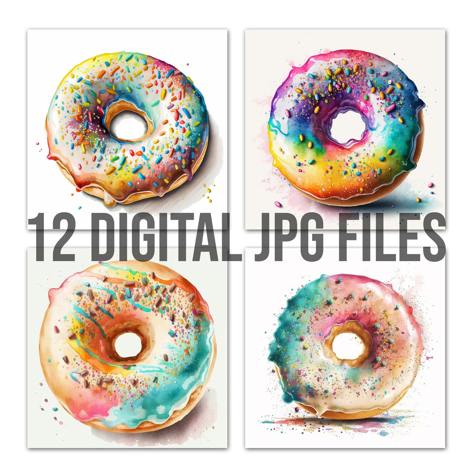 Watercolor Donuts Clipart, Dessert Clipart Bundle, Watercolor Painting ...