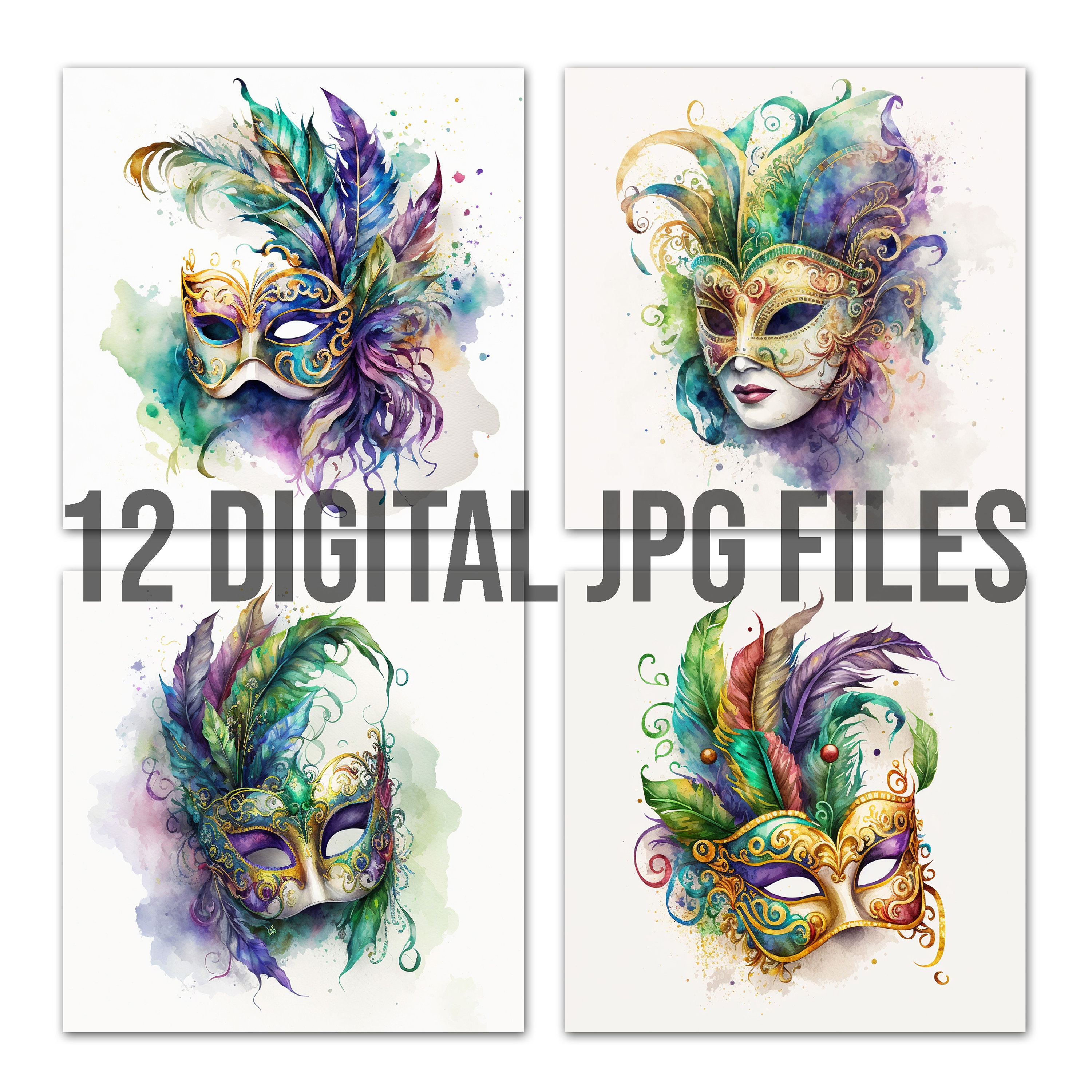 Watercolor Mardi Gras Mask Illustration Bundle Collection High Quality ...