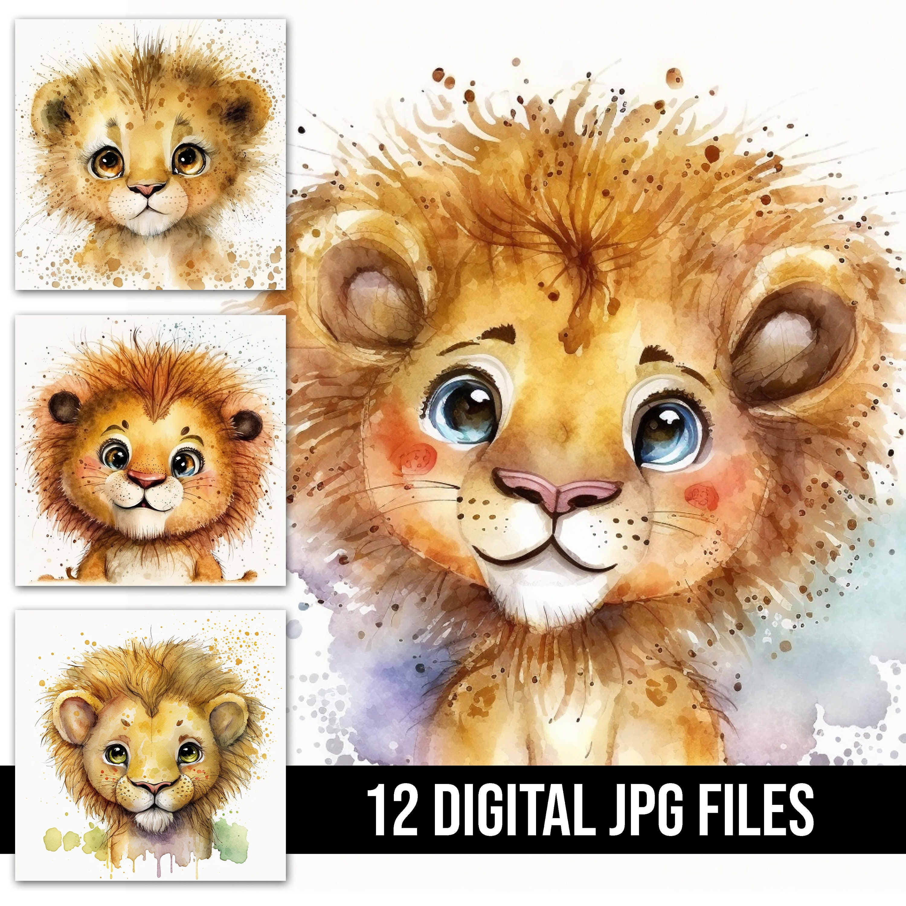 Watercolor Baby Lion Illustration Bundle Collection High Quality Baby ...