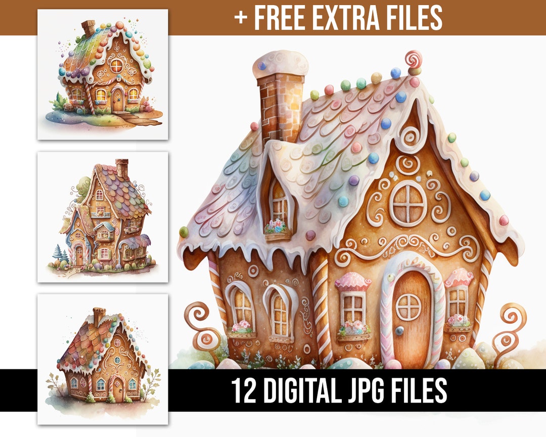 Set of 12 Gingerbread House Digital Prints Wall Art Printable Bundle ...